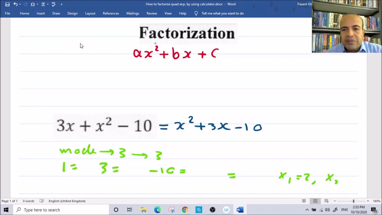 Factorisation of Quadratic Expression by using calculator - YouTube