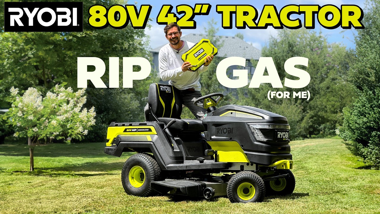 Electric Ryobi 42" Tractor Review BETTER THAN GAS(for me)! - YouTube