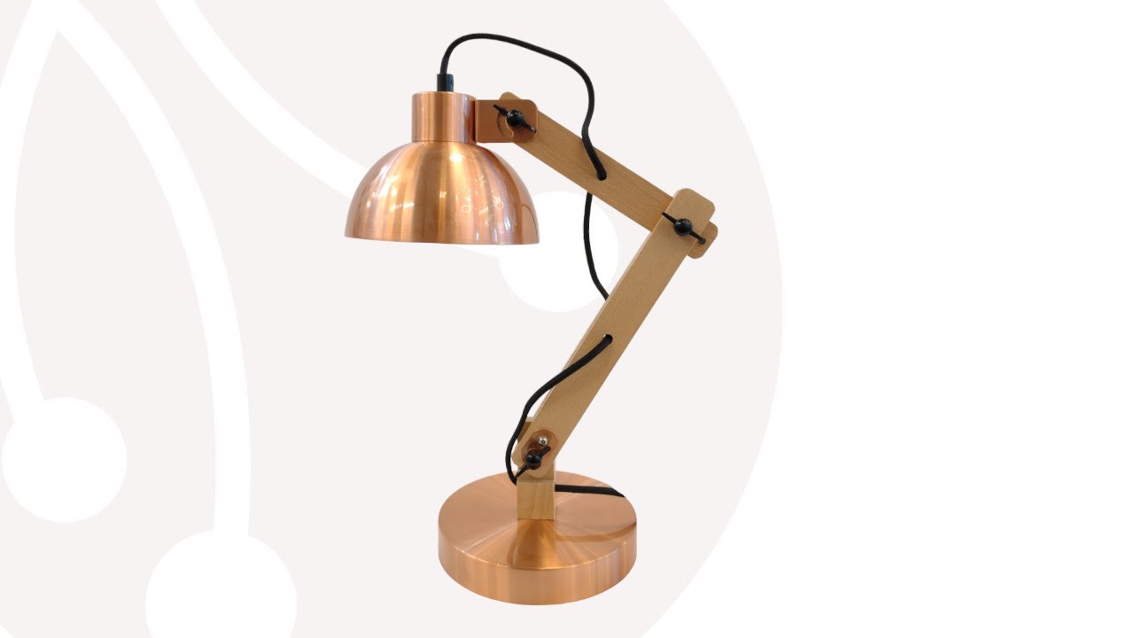 LÁMPARA MODERNA de Escritorio en Madera y COBRE para LED E27 MARCA ...