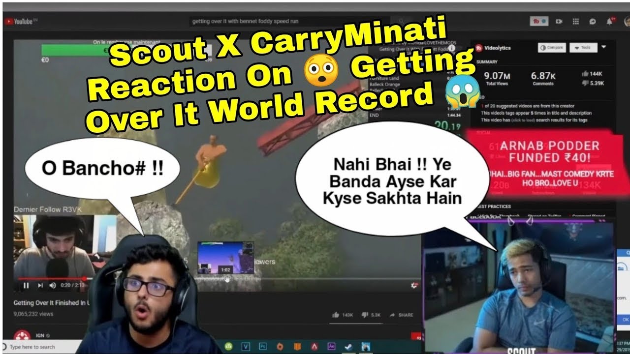 Scout CarryMinati Reaction On Getting Over It World Record | BKCG ...