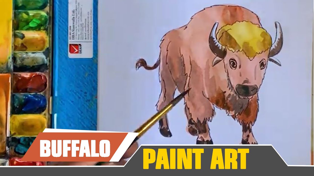 How to paint a Buffalo animal Art by watercolor - YouTube