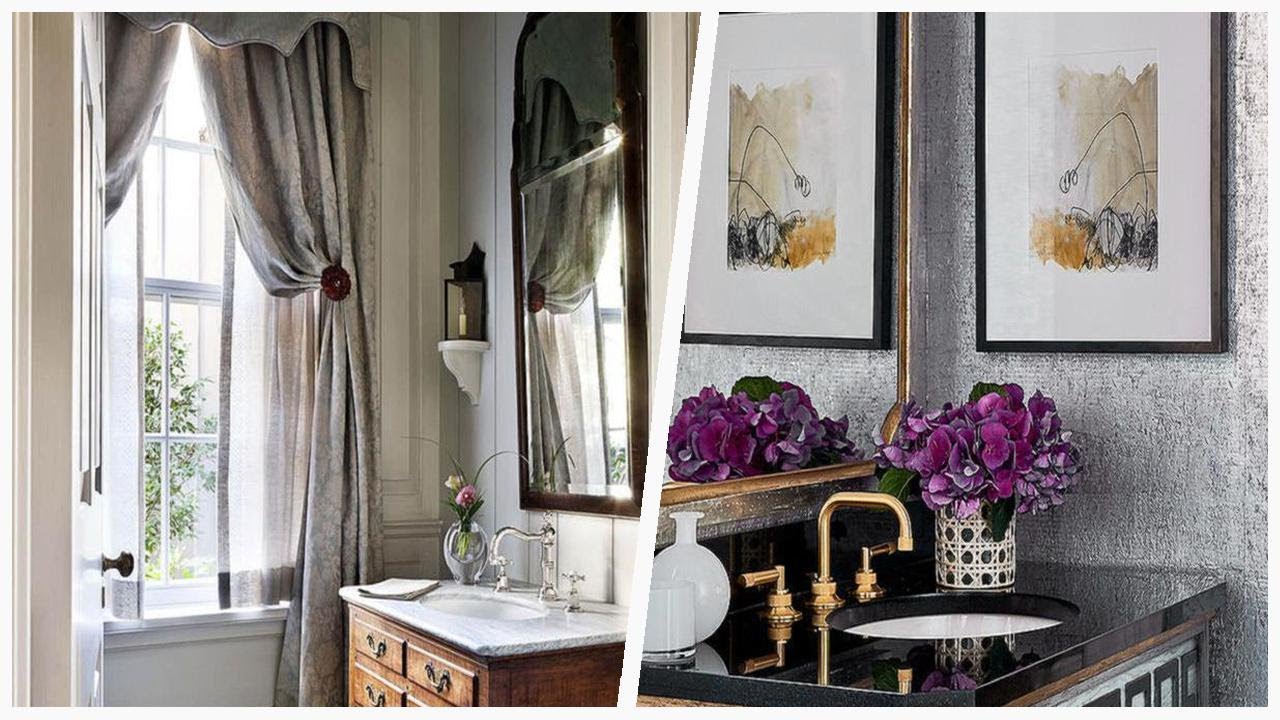 75 Powder Room With Furniture-like Cabinets And Gray Walls Design Ideas ...