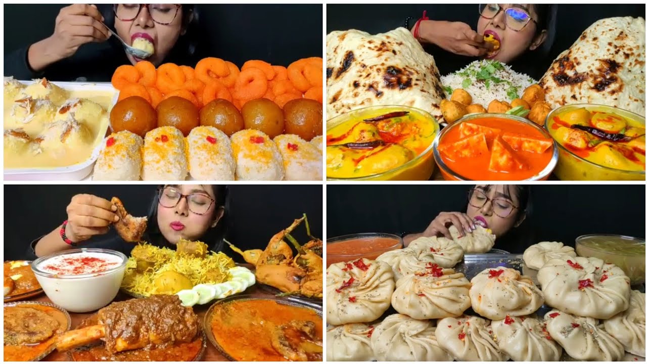 ASMR Eating Mouth Watering Sweets | Veg Thali Eating | Big Size Momos ...