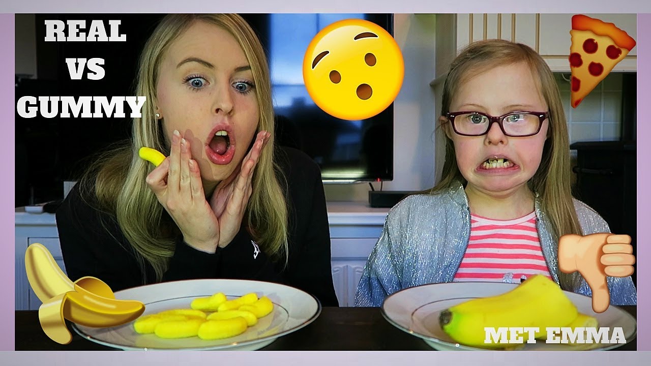 GUMMY FOOD VS. REAL FOOD Met Mijn Zusje Emma - YouTube