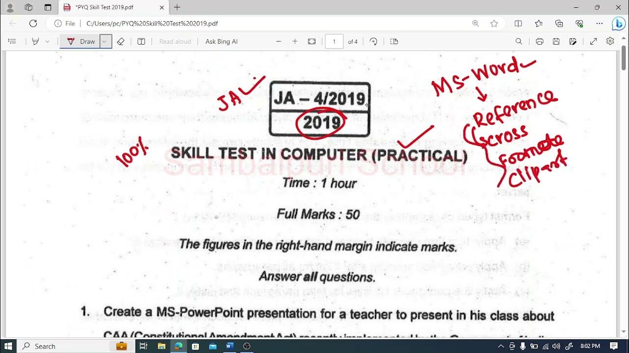 MS Word Computer Skill Test Question || Osssc computer skill test ...