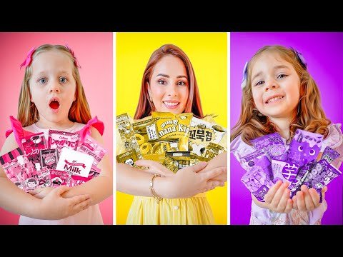جربنا كل انواع السناكات الكورية باللون الوردي والبنفسجي والاصفر 💕💜💛