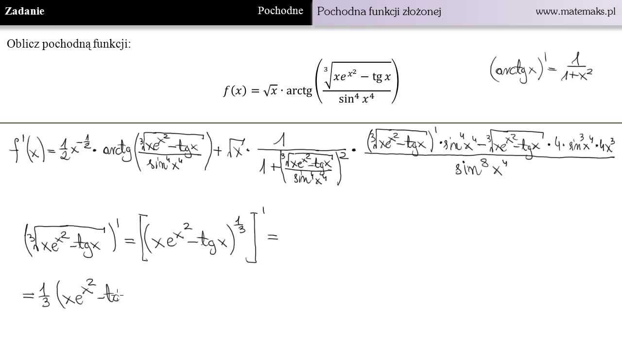 Pochodna funkcji wielokrotnie złożonej - przykład - YouTube