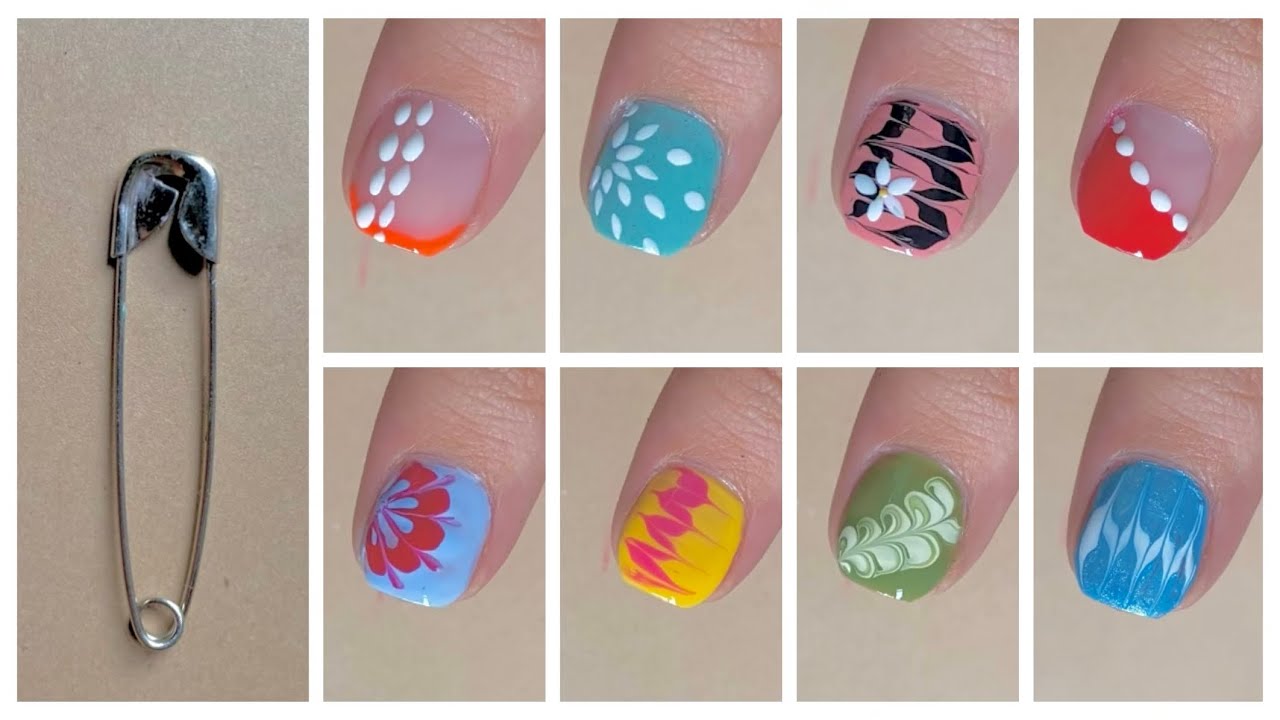 Top 8 Easy nail art designs for short nails || Nail art using safety ...