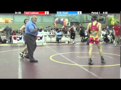 FILA Cadet 54 KG Trent Lashuay vs. Cody Vogel - YouTube
