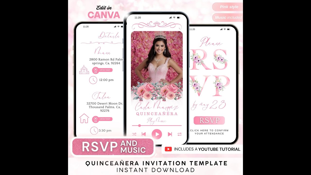 Editable Quinceañera Invitation Tutorial | Canva Instructions + RSVP + Countdown - YouTube