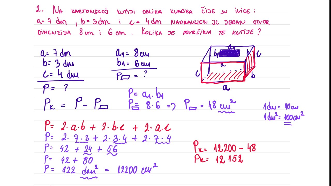 Površina kocke i kvadra zadaci za 4 razred - YouTube