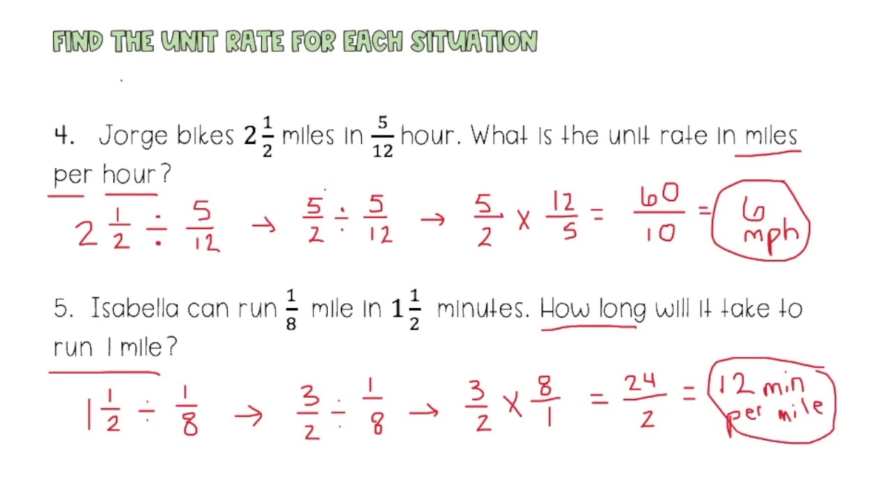 Unit Rates Involving Fractions - YouTube
