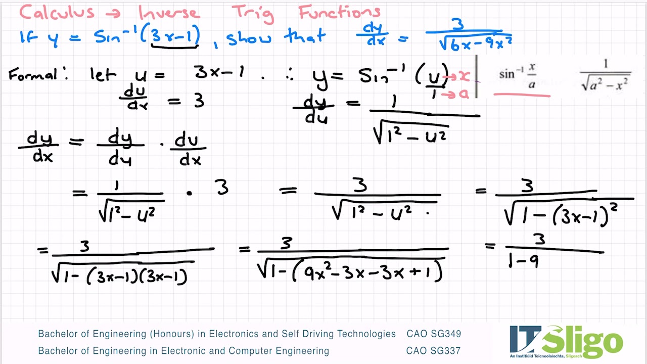 Calculus Inverse Trig Example 1 Leaving Cert Higher Level Maths - YouTube