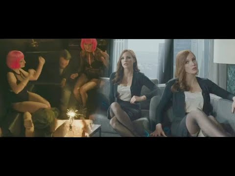 Jessica Chastain & many others. All pantyhose scenes from the 2017 movie Molly's Game