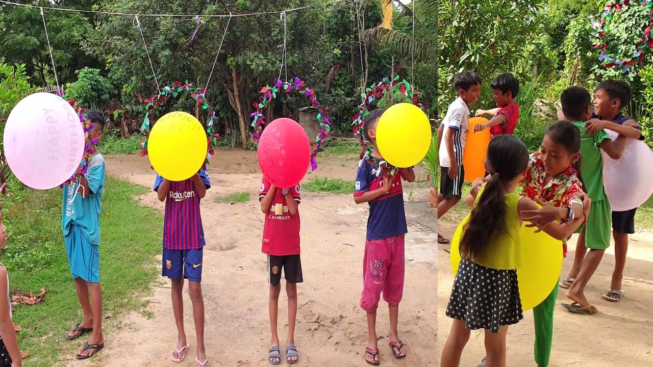 Super Blowing And Breaking Giant Balloons | Fun Outdoor Games - YouTube