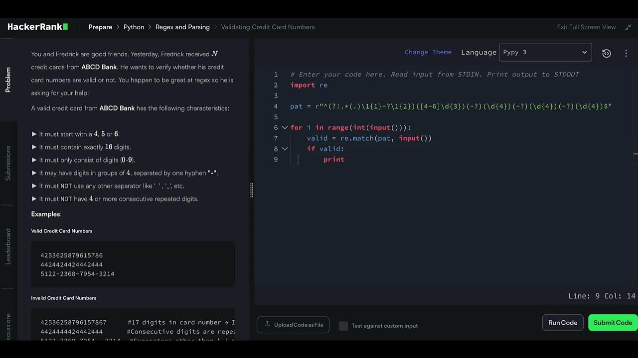 Hackerrank Python Solution #15 Regex and Parsing - Validating Credit Card Numbers - YouTube
