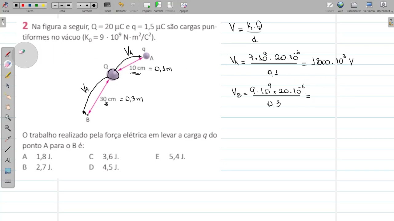 Na figura a seguir, Q = 20 uC e q = 1,5 uC são cargas puntiformes no ...