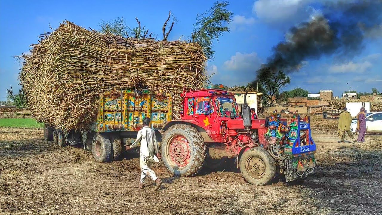 tractor & trailer stuck in the mud ||| heavy loaded trailer badly stuck ...