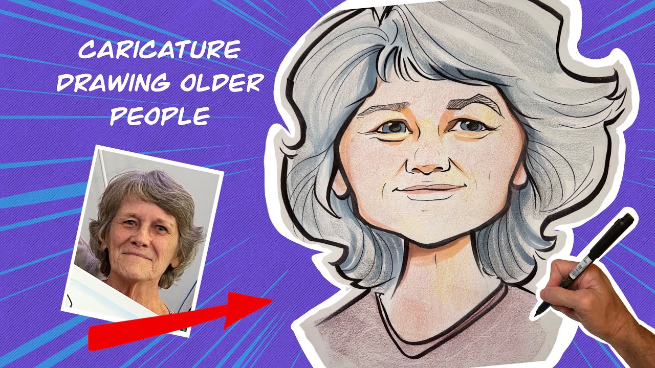 Live Caricature Drawing Tutorial: Drawing Older People - YouTube