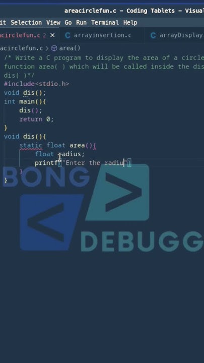 Write a C program to display the area of a circle using static function area( ) - YouTube