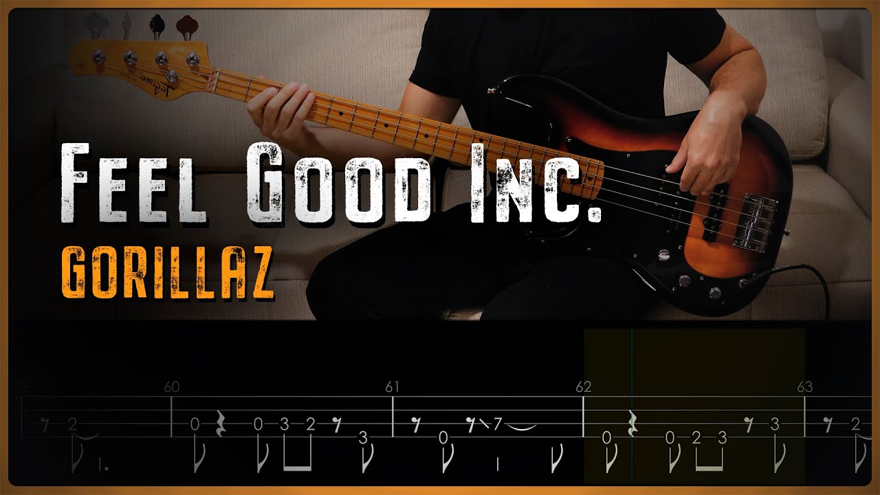 GORILLAZ - Feel Good Inc. | Bass Cover and TABS on Screen - YouTube