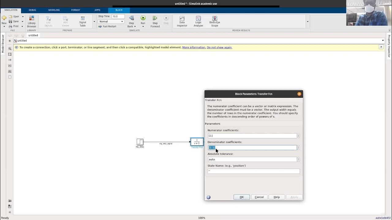 Transfer function in simulink. Intro.. to matlab for control engineers ...