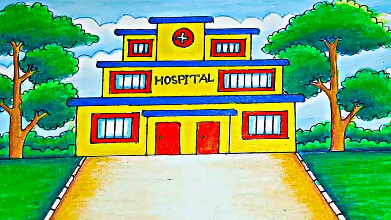 How to draw hospital | hospital drawing- {hospital drawing colour ...
