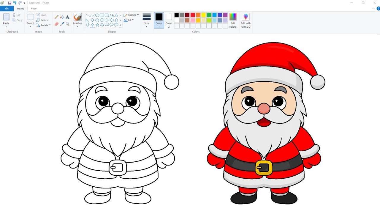 How to draw Christmas Santa in Ms Paint | Cute Santa Claus Drawing ...