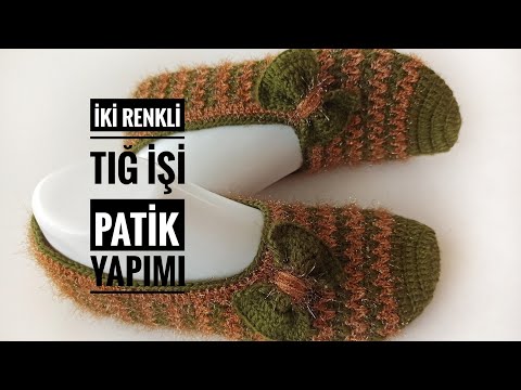 İki Renkli Kolay Simli Patik Yapımı  Tığ İşi