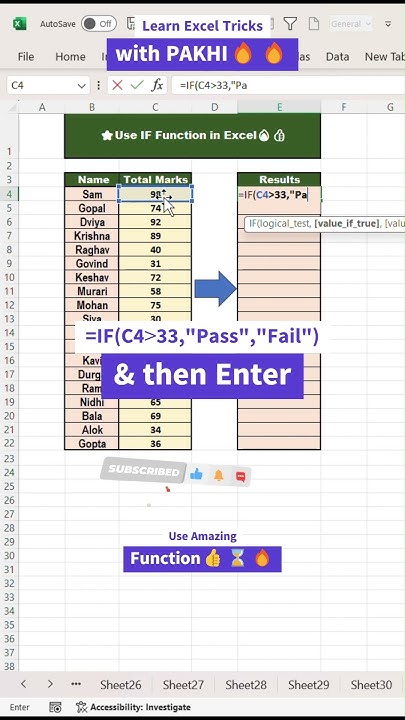 Fail pass formula in excel #exceltips #excel #shorts #exceltricks - YouTube