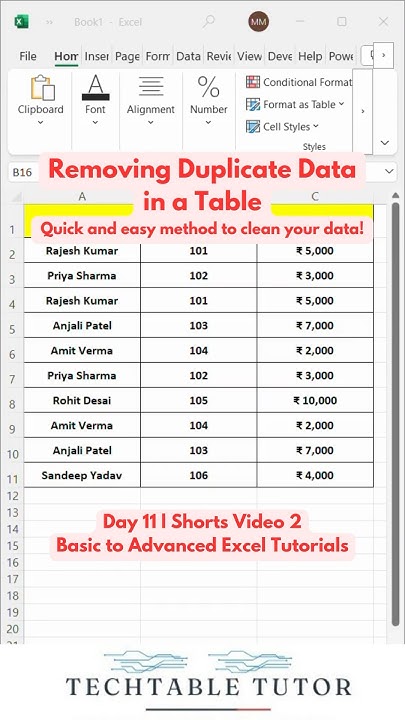 Remove Duplicate Data in Excel Tutorial Day 11, Video 2 #excel #shortsfeed #shorts - YouTube