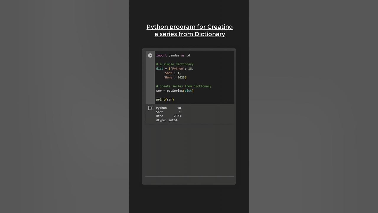 Creating PANDAS SERIES from DICTIONARY in Python 😎🆒😎🆒😎 #pythonshot #python #shorts #coding # ...