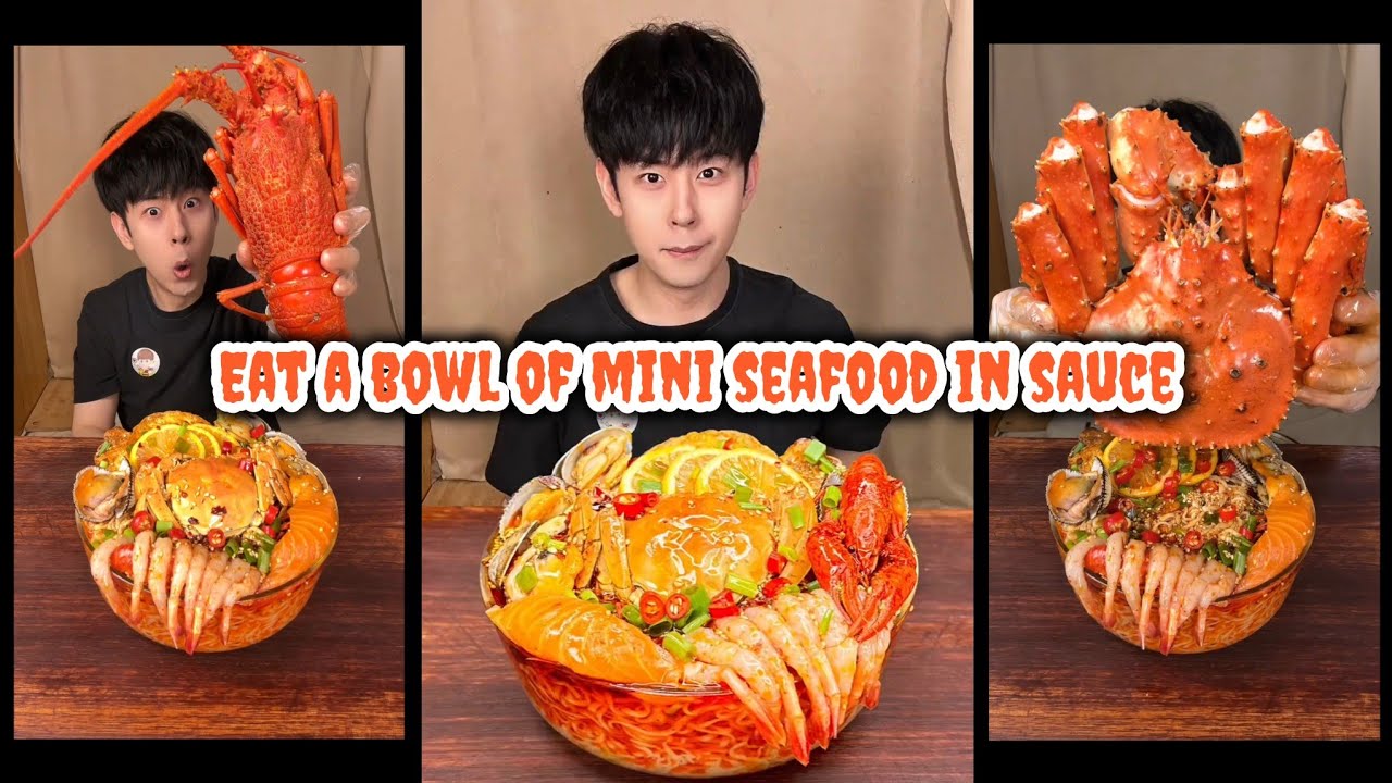Eat a bowl of mini seafood in sauce | People eating seafood | People ...