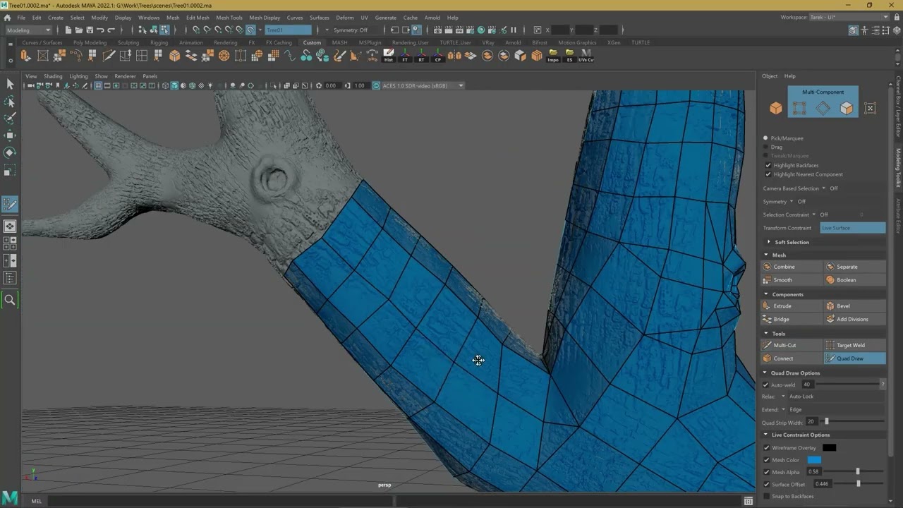 Tree Retopology using Quad Draw in Maya (Sped up video) - YouTube