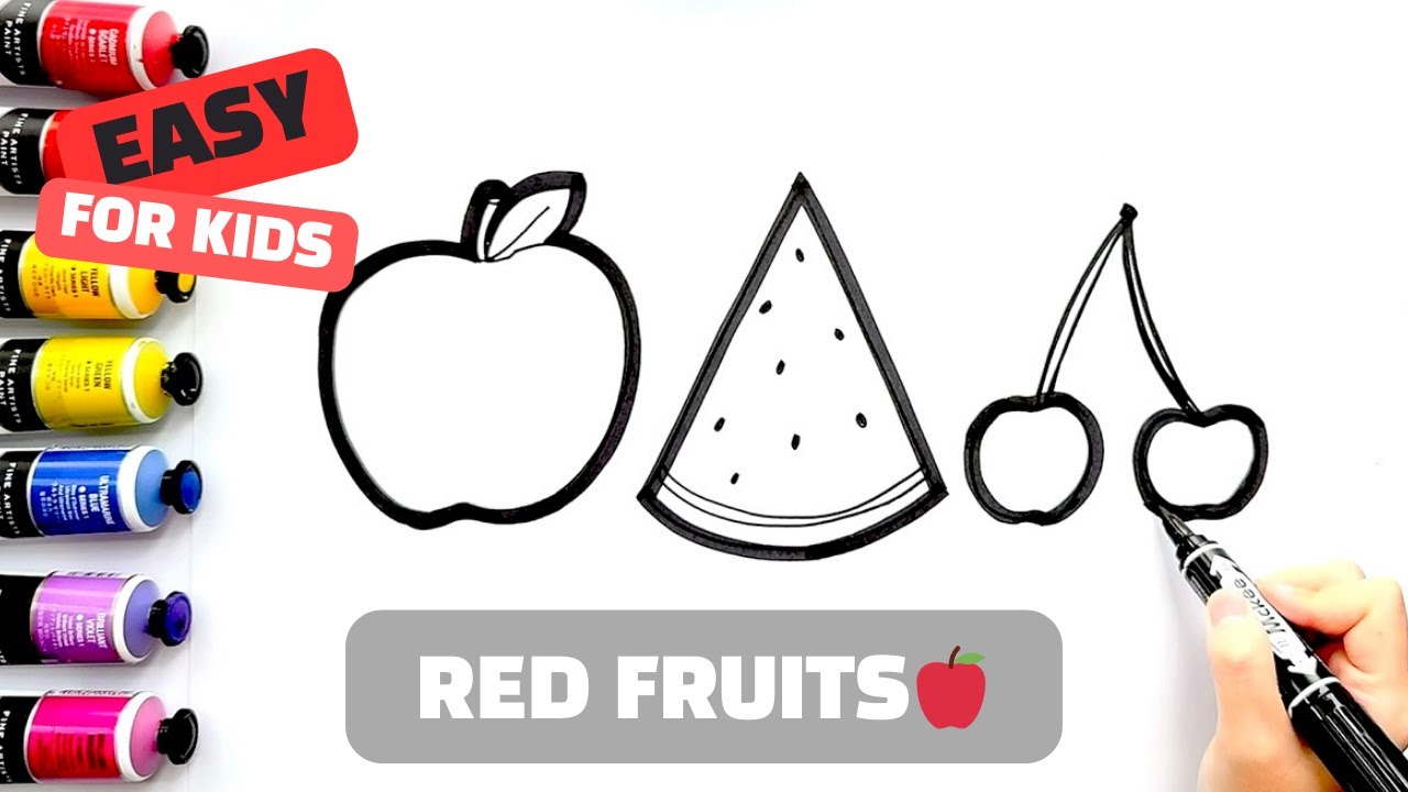 Let’s Draw and Color Red Fruits for Kids🍎🍉🍒 | Easy drawing - YouTube