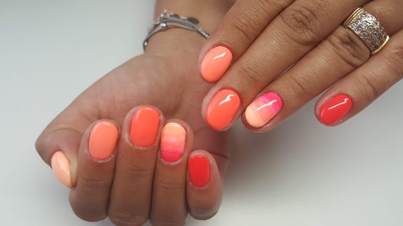 Tequila sunrise nails - Ombre za pomocą pędzelka Aquarelle Sting - YouTube