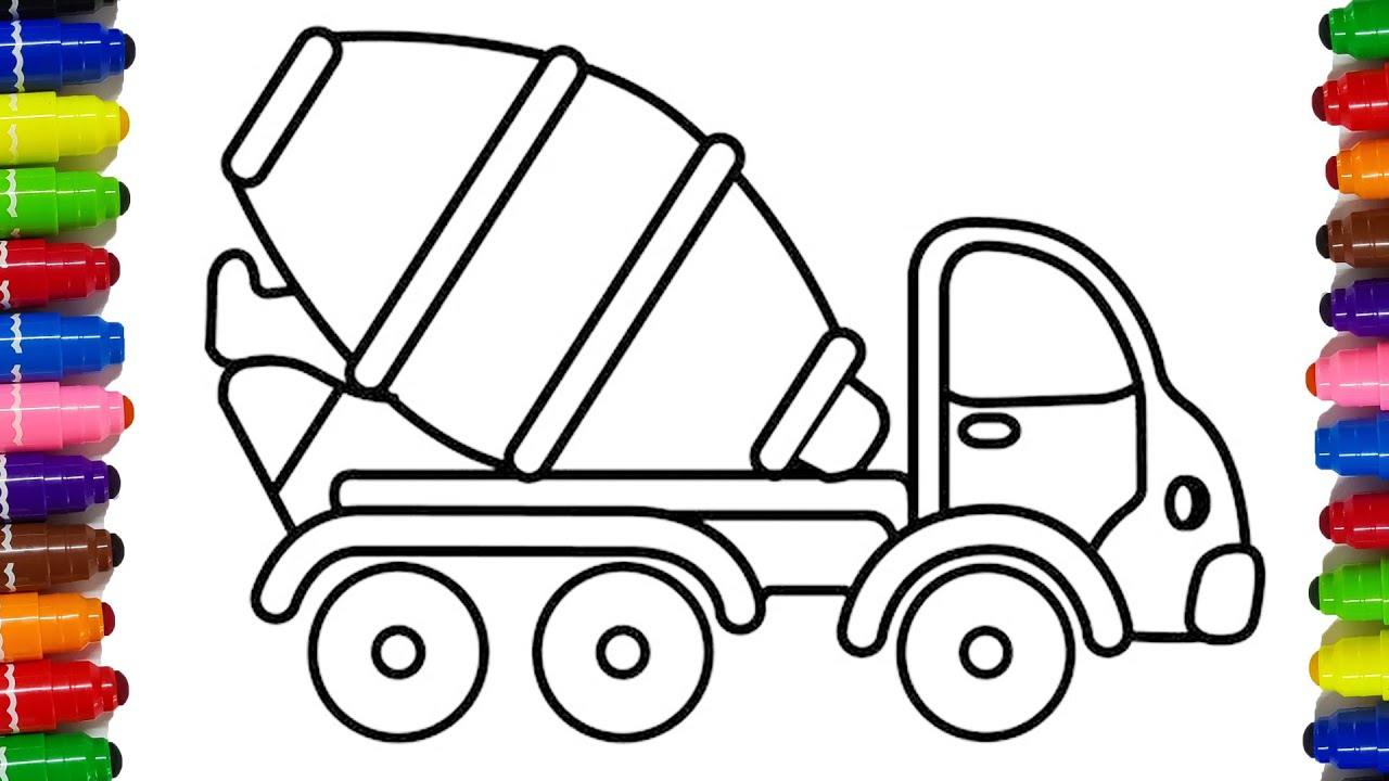 How To Color A Cement Truck | Construction Car Painting, Drawing ...