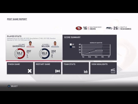 San Francisco 49ers vs Seattle Seahawks Madden 19 Full Game Simulation Nation