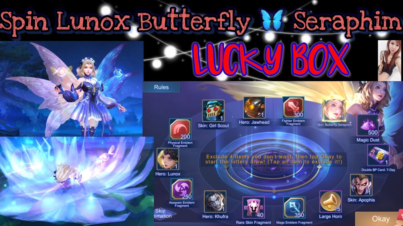 Spin LUNOX 🦋 Epic Skin Butterfly Seraphim Skin • #Luckybox #MLBB # ...