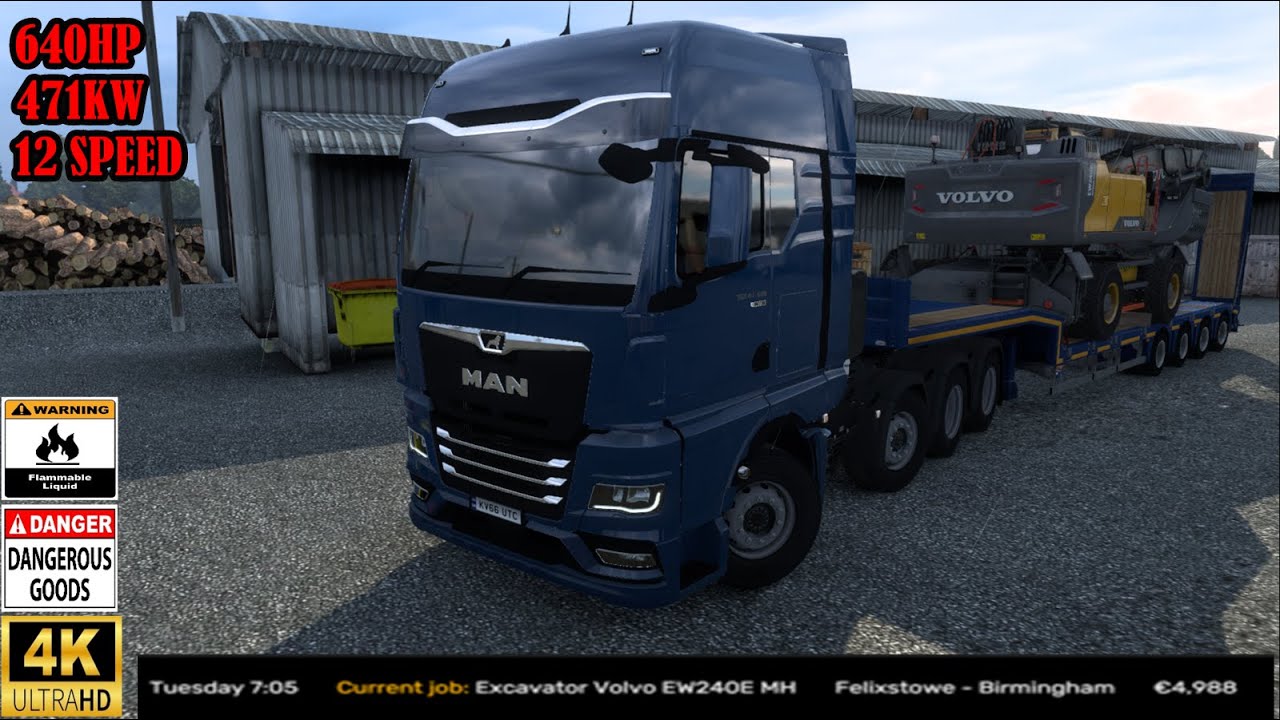 MAN TGX GX 640HP 471KW 12 SPEED - PULLING 26 TON VOLVO EXCAVATOR - YouTube
