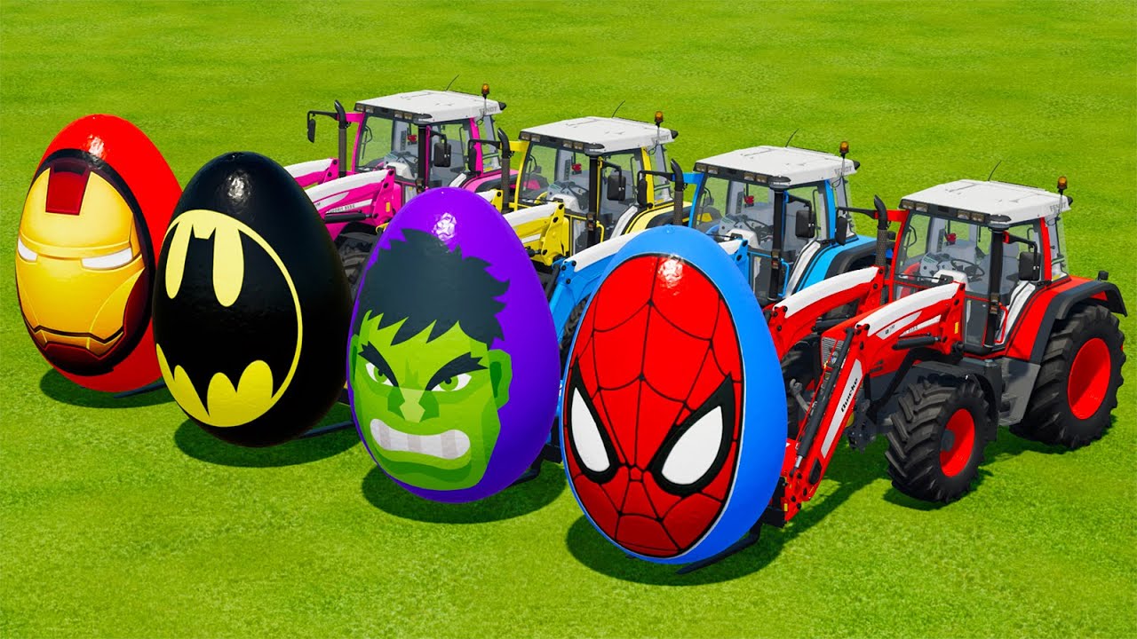 LOAD AND TRANSPORT SUPER HERO EGGS WITH FENDT TRACTORS - Farming Simulator 22 - YouTube