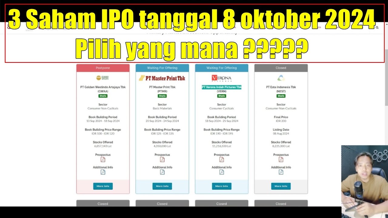 3 Saham IPO listing tanggal 8 oktober 2024 pilih yang ,mana? GWAA PTMR ...