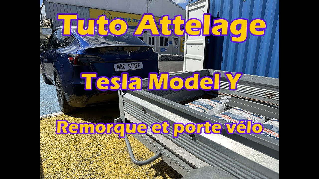 Attelage Tesla model Y remorque et porte velo - YouTube