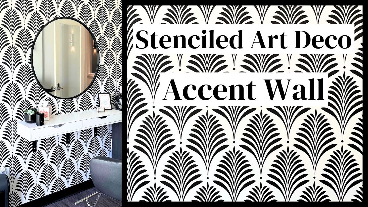 Stenciling An Art Deco Accent Wall Using Cutting Edge Stencils DIY Deco Palm Stencil Pattern ...