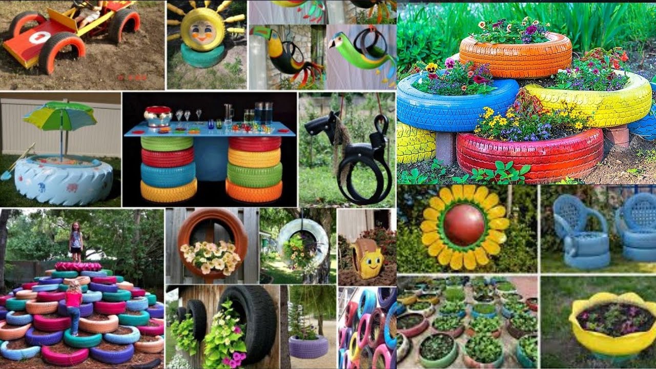 Garden decorative ideas using old tyres - YouTube