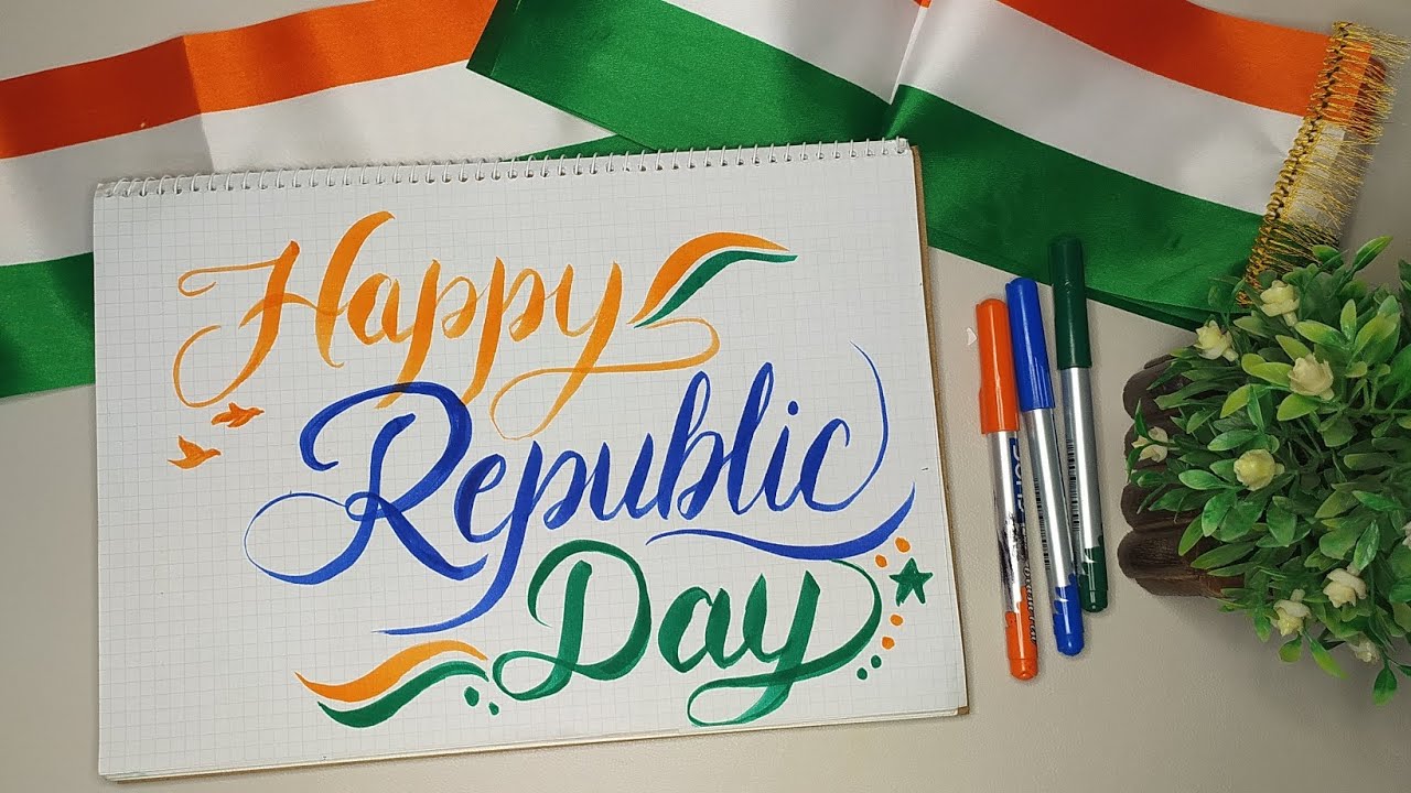 Happy Republic Day Calligraphy ️ | Cursive Writing in Tiranga Colors 🇮🇳 ...