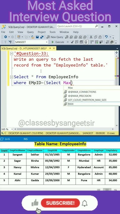 Sql Interview Question Sqlinterviewquestion Sql Query Employees Sekharacademy1 Youtube