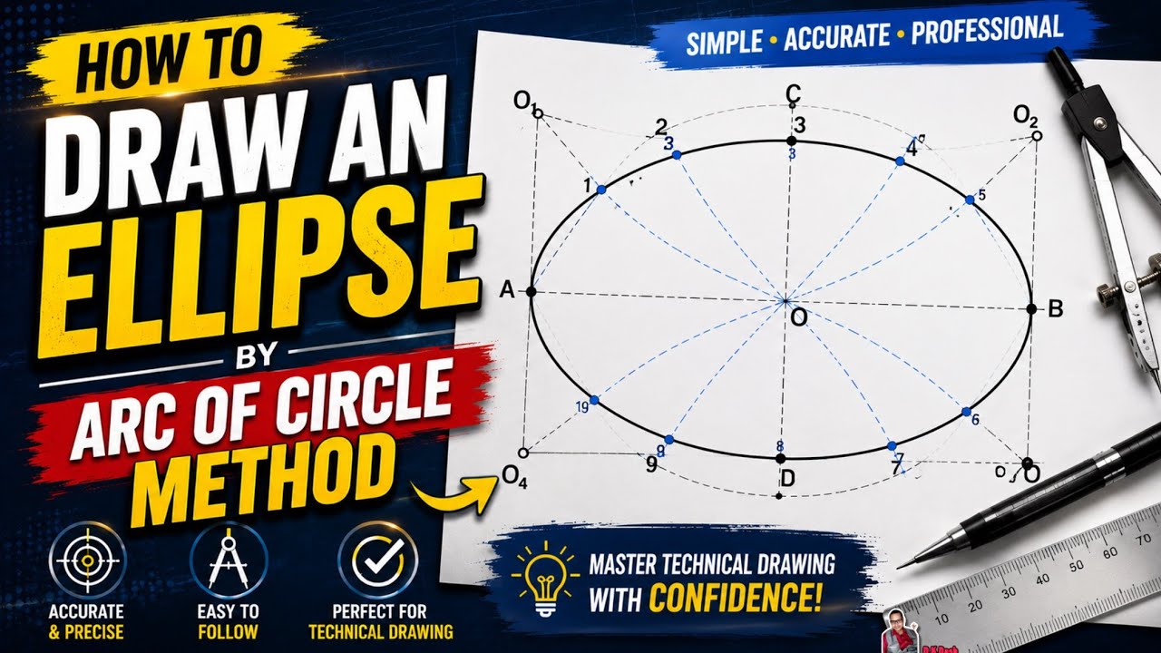 HOW TO DRAW AN ELLIPSE BY ARC OF CIRCLE METHOD // ENGINEERING DRAWING ...