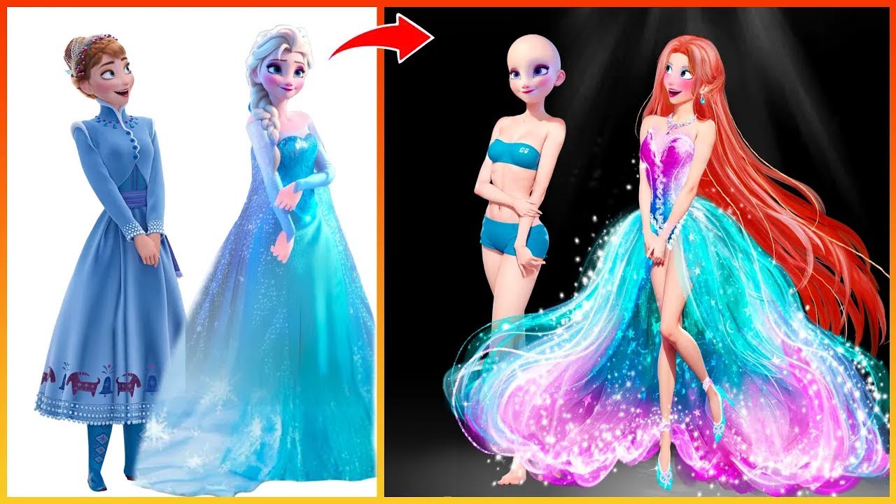 Elsa & Anna in Frozen Movie Transforming into Colorful Girls | Fashion ...