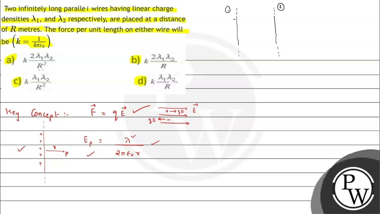 Two infinitely long paralle1 wires having linear charge densities \( \lambda_{1} \), and \( \lam ...